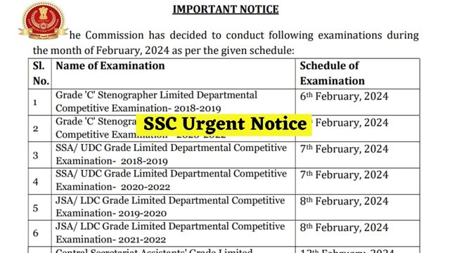 SSC Exam Urgent Notice - Febuary 2024 Exam